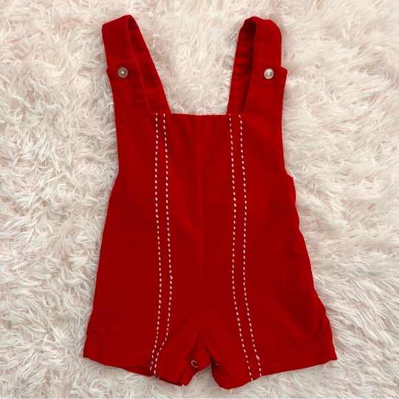Vintage | Bottoms | Vintage Red Velvet Shorts Overalls With White ...